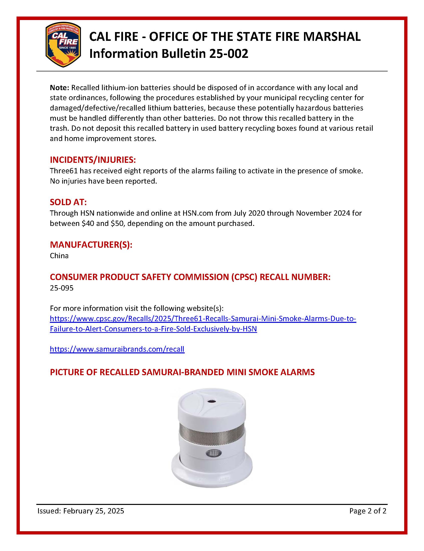Smoke Detector Recall